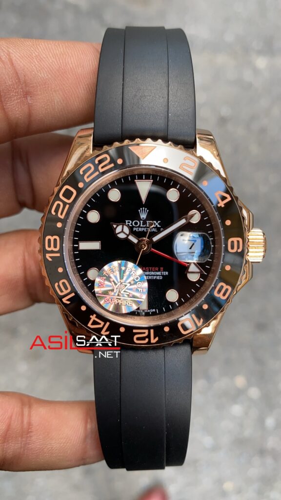 Rolex Gmt Master II 40 mm Rubber Oysterflex Everose Replika Saat ROLG006