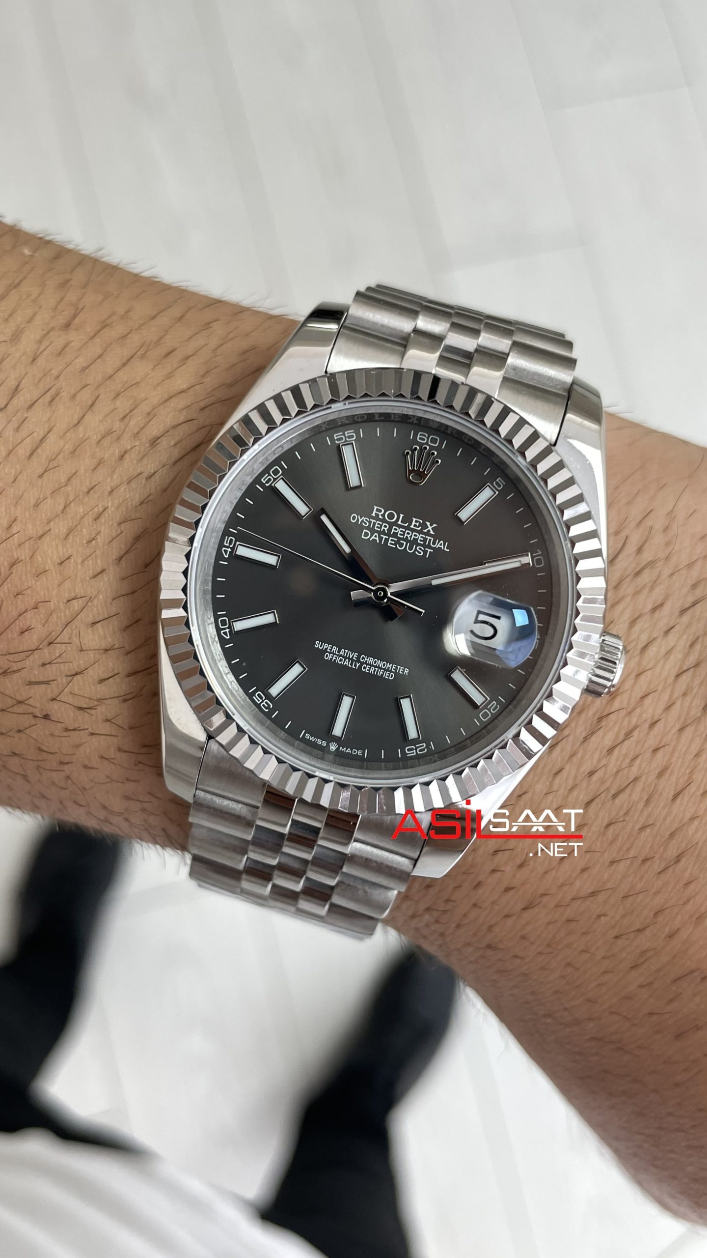 Rolex Datejust Gri Kadran 126334 Jubilee Rhodium 41mm Replika Saat