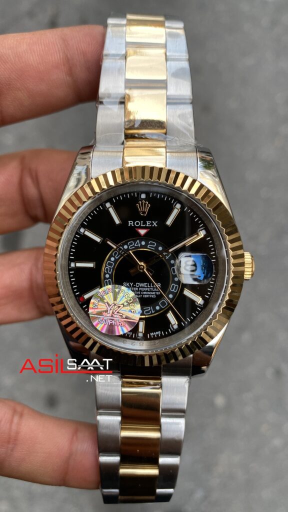 Rolex Sky Dweller Oyster Siyah Kadran 42 mm 326933 Silver Gold Replika Saat ROLSKY006