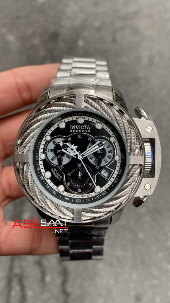 Invicta Force Hybrid Reserve Siyah Kadran 52 mm Silver Replika Saat IFH001