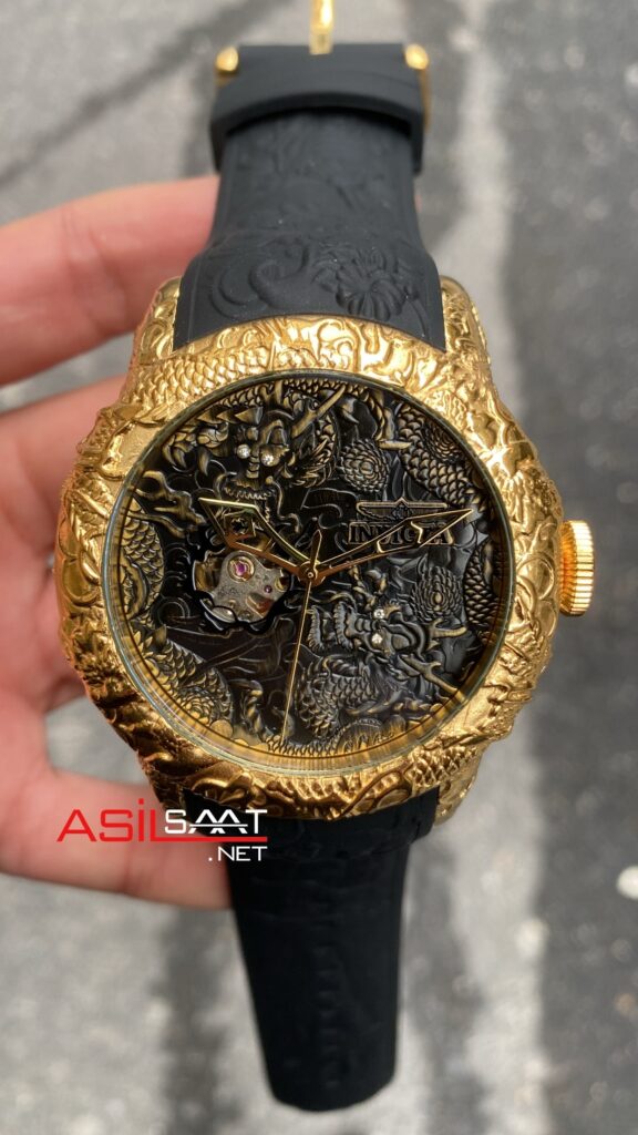 Invicta S1 Rally Empire Dragon Tourbillon Siyah Kadran 50 mm 25082 Gold Replika Saat ISD002