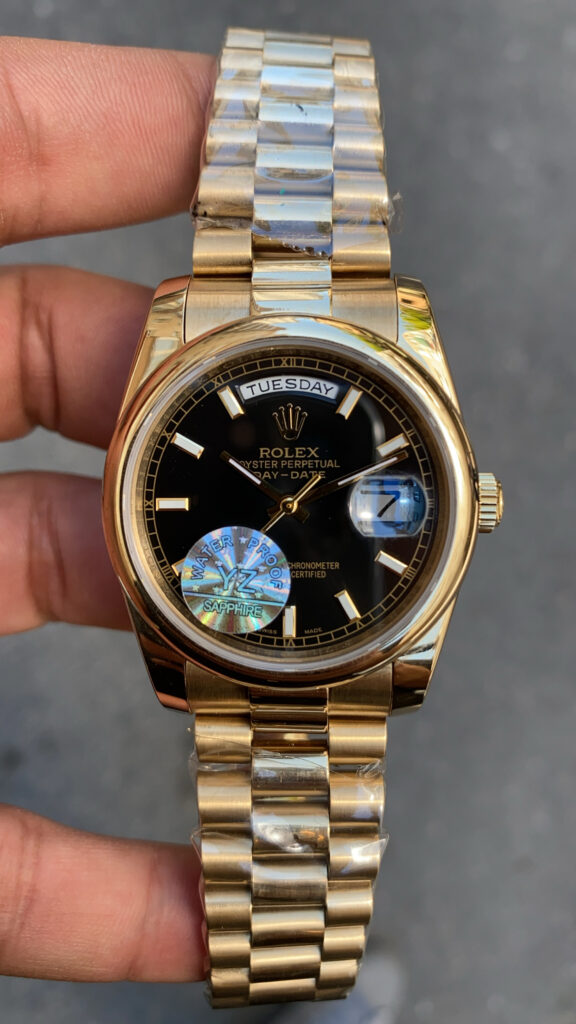 Rolex Day Date 36 mm Gold Siyah Kadın Saati 118208 Black İndex Dial ...