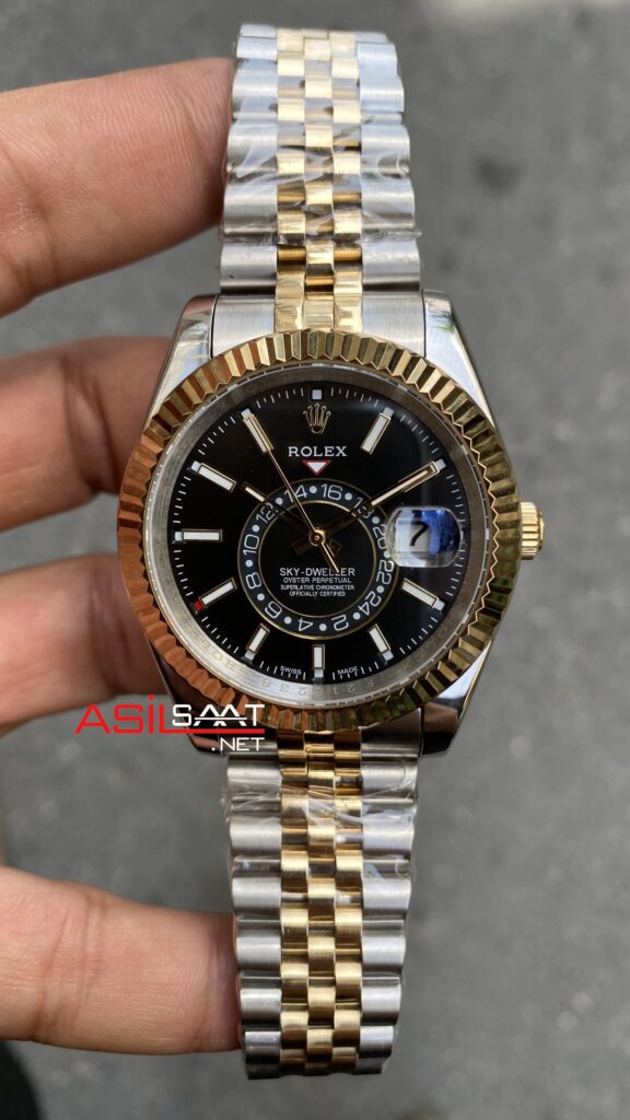 Rolex Sky Dweller Jubilee Siyah 326933 Two Tone 42 mm Replika Saat